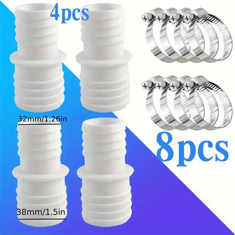 4pcs 워터 호스 커넥터 커플 링 호스 노즐 직경 32mm 38mm 스테인레스 스틸 호스 클램프가있는 수영 Temu