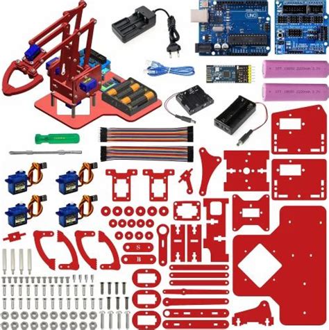 Red Sunrobotics 4dof Diy Acrylic Robotics Arm With Improved Gripper