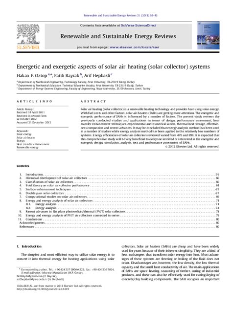 Pdf Energetic And Exergetic Aspects Of Solar Air Heating Solar