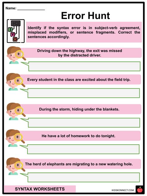 syntax worksheets importance english syntax rules errors