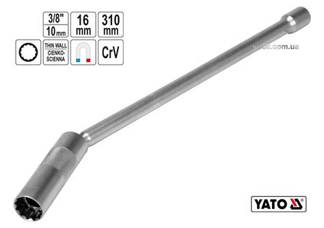 Свечной ключ на 16 мм с удлинителем 3/8" и магнитом YATO YT-08164 Obana ...