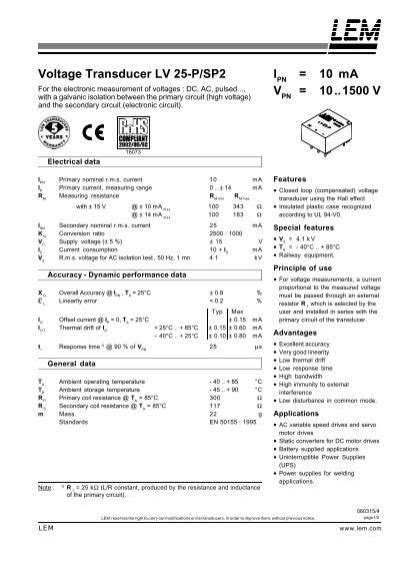 Voltage Transducer Lv P Sp Europower Components Ltd