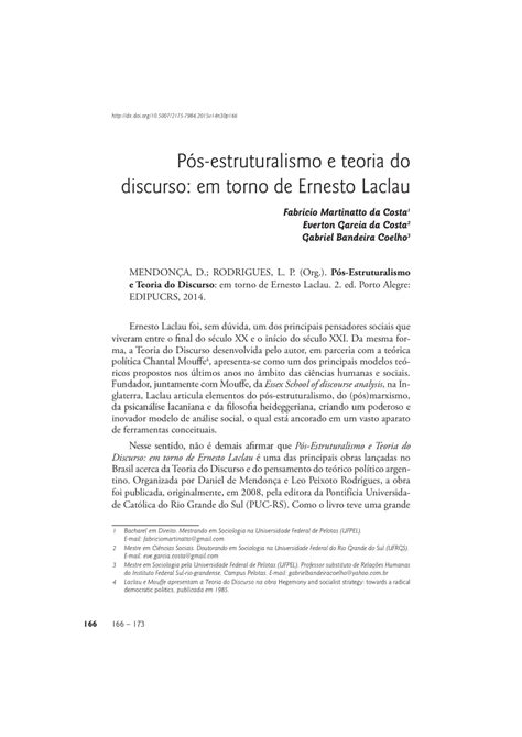 Pdf Pós Estruturalismo E Teoria Do Discurso Em Torno De Ernesto Laclau