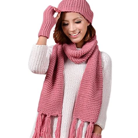 Knitted Winter Hats For Womens Hat Scarf Glove Set 3 Piece Sets
