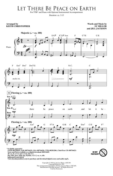 Let There Be Peace On Earth Arr Ke By Jill Jackson And Sy Miller Sheet