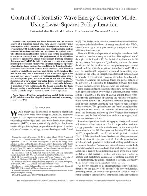 Pdf Control Of A Realistic Wave Energy Converter Model Using Least