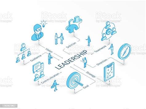 리더십 등대 개념 연결된 라인 3d 아이콘입니다 통합 인포그래픽 설계 시스템 비전 목표 지도 및 전략 기호 등측투영법에 대한