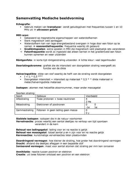 Samenvatting Medische Beeldvorming Samenvatting Medische Beeldvorming