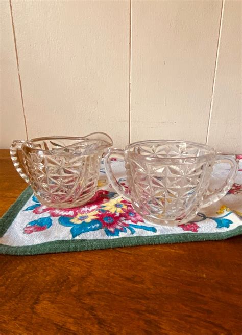 Anchor Hocking Creamer And Sugar Bowl Set Vintage Stars And Etsy