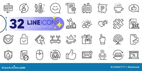 Outline Set Of Internet Document Incubator And Airport Transfer Line Icons For Web App Vector
