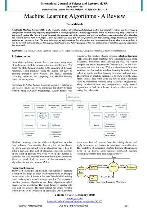 Pdf Machine Learning Algorithms A Review