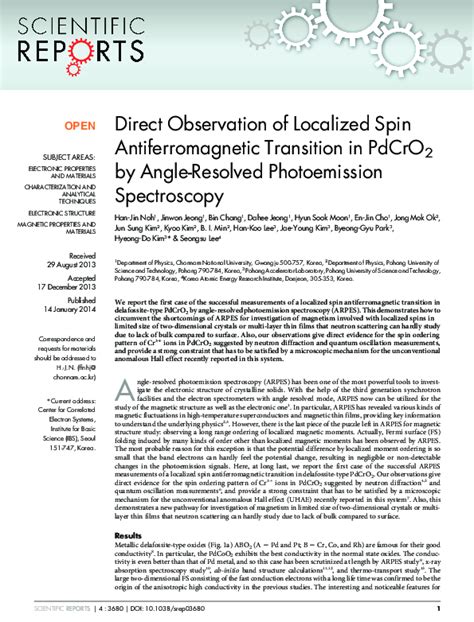 Pdf Direct Observation Of Localized Spin Antiferromagnetic Transition