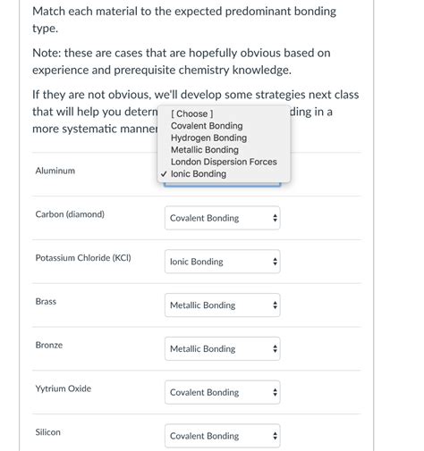 Solved Match Each Material To The Expected Predominant