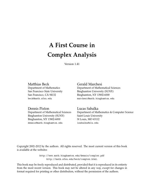 A First Course In Complex Analysis Pdf Complex Number Holomorphic