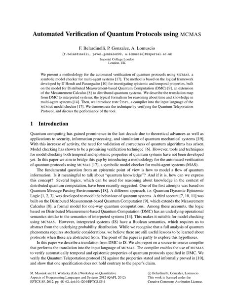 Pdf Automated Verification Of Quantum Protocols Using Mcmas