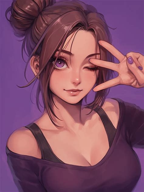 可愛らしい紫のピース女子のウインク｜イラスト・フリー素材なら「シンテリ」