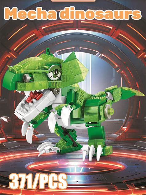 Moc Micro Particle Assemble Building Blocks Mecha Dinosaur Model