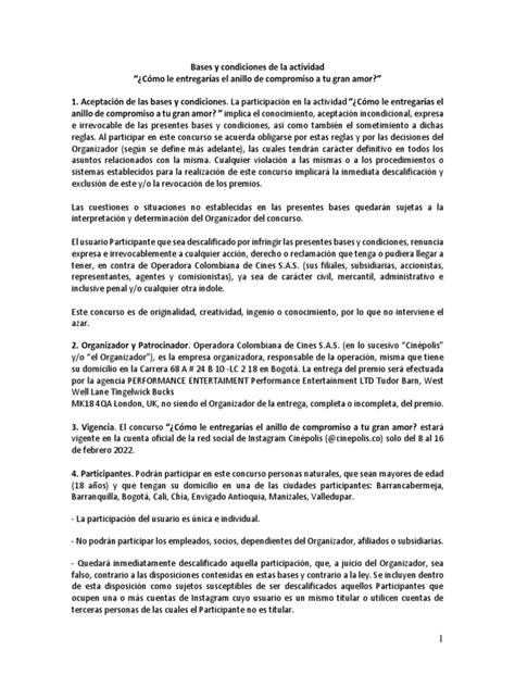 Bases Y Condiciones Concurso Casate Conmigo Co Pdf Privacidad Business