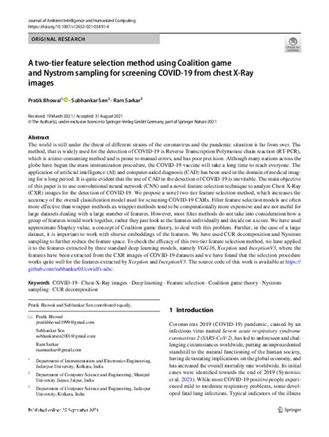 Pdf A Two Tier Feature Selection Method Using Coalition Game And Nystrom Sampling For
