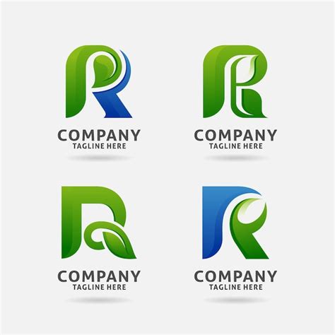 편지 R 잎 로고 디자인의 세트 프리미엄 벡터
