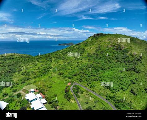 Aerial View Of Lush Green Tropical Island In Torres Strait Hi Res Stock
