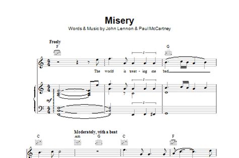 Easy Learn The Beatles Misery Sheet Music And Chords For Piano Vocal