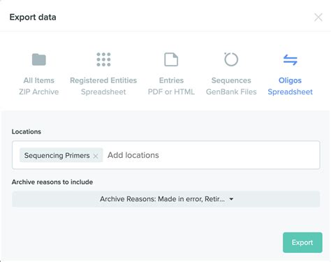 Export Primers Benchling