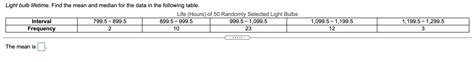 Solved Light Bulb Lifetime Find The Mean And Median For The