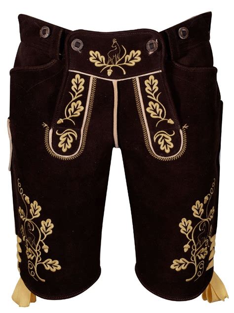 Hausgmacht Kurze Lederhose Leogang Hirsch Sämina Braun Gelber Stick