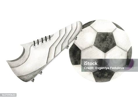 축구공 축구공과 부츠 운동화 수채화 손으로 그린 그림입니다 격리 스포츠 장비 축구 클럽 스포츠 용품 매장 포스터 및 엽서 디자인
