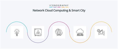 Network Cloud Computing And Smart City Line 5 Icon Pack Including Server Cloud Server
