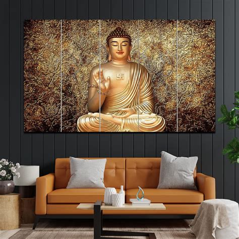 Perpetual Buddha 3d Scenery Wall Painting Set Of 5 Painting For Wall