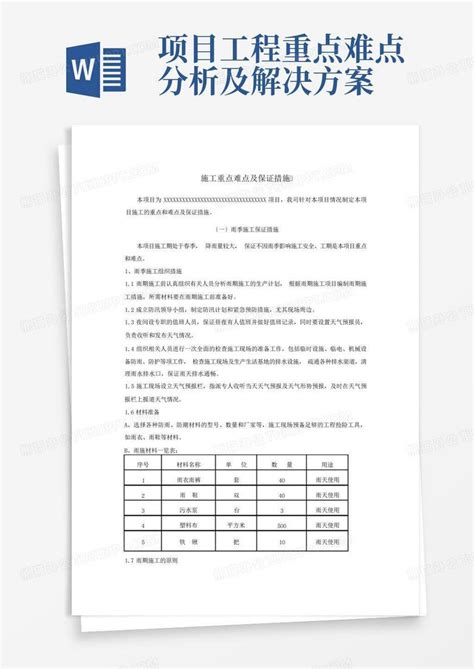 项目工程重点难点分析及解决方案word模板下载编号qrarddyb熊猫办公