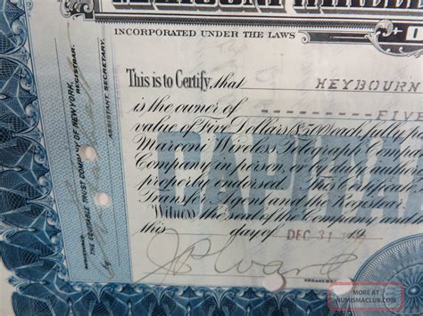 Marconi Wireless Telegraph Company Of America Stock Certificate 1912 Framed