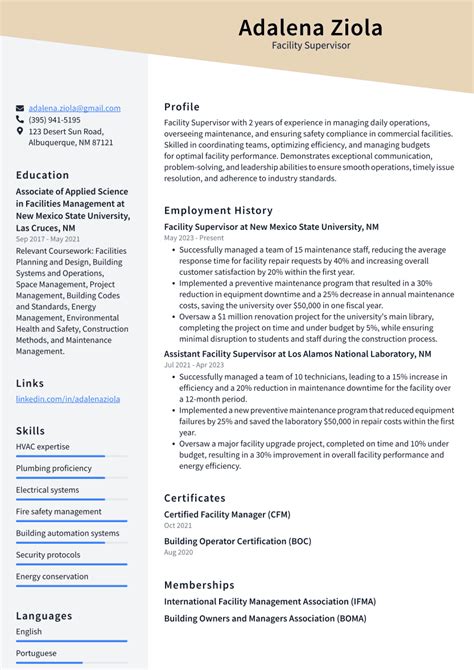 Top 18 Facility Supervisor Resume Objective Examples