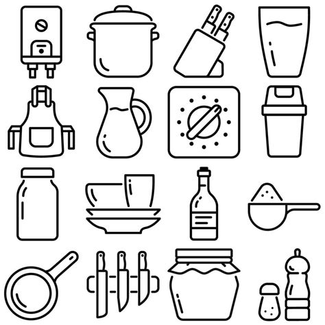 Kitchen Essentials Icon Set Outline Style Part 3 67439784 Vector Art At Vecteezy