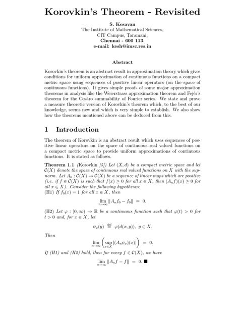 Korovkin Pdf Compact Space Continuous Function
