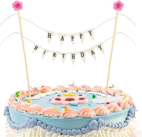 Ymapinc Happy Birthday Banner Cake Topper Set Reusable For Party Supplies Banner