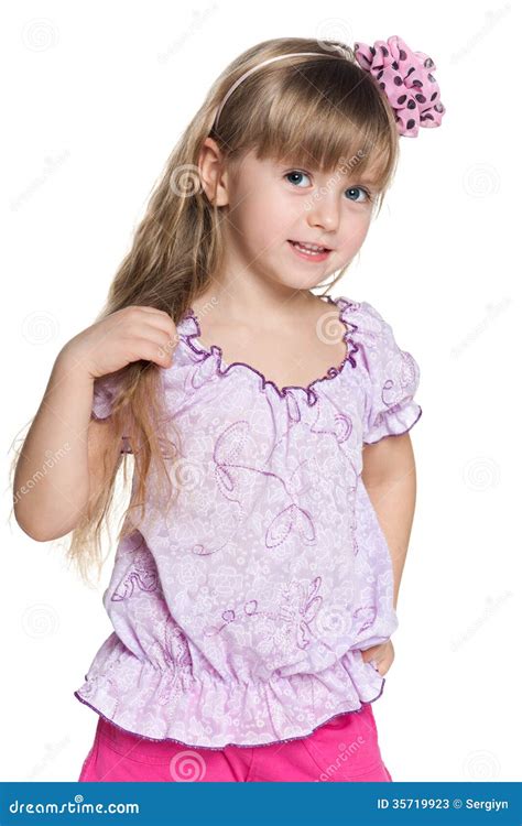 Pretty Small Girl Praying Holding Rosary On Isolated White Background