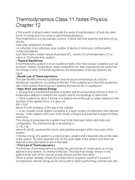 Thermodynamics Class 11 Notes Physics Chapter 12 Pdf Heat Gases