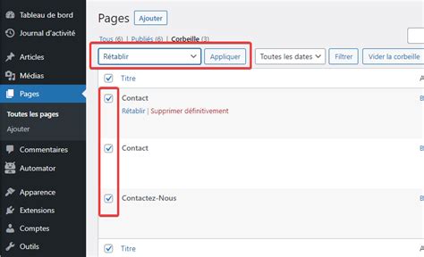 Comment restaurer des pages supprimées dans WordPress