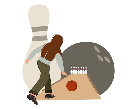 Premium Vector A Cartoon Illustration Of A Girl Playing Bowling