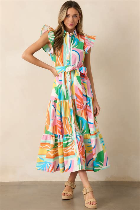 Pink Multi Print Button Front Maxi Dress All Dresses Red Dress