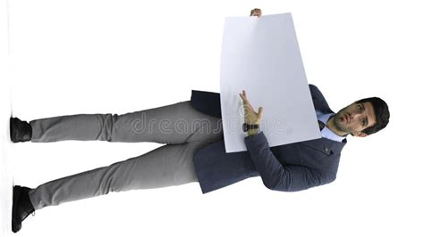 A Man In An Office Suit Holds A White Sheet In Front Of Him Stock Video