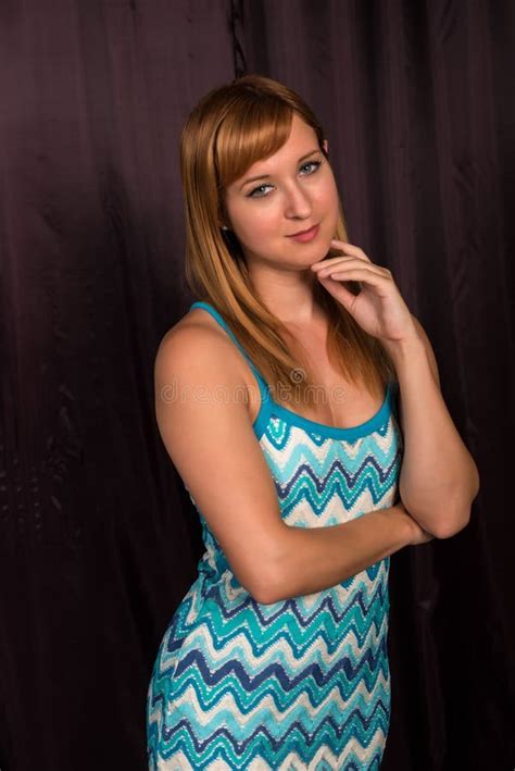 Redhead In Blue And White Stock Image Image Of Gorgeous 98327937