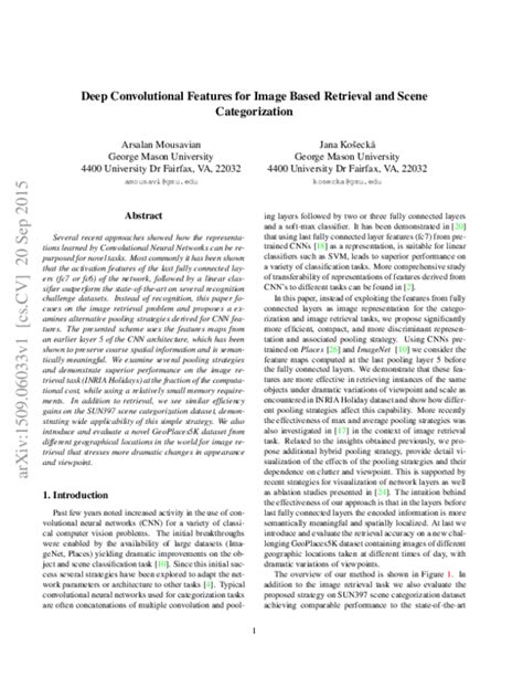 Pdf Deep Convolutional Features For Image Based Retrieval And Scene Categorization