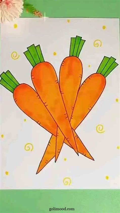 نقاشی هویج 15 طرح کودکانه با مداد رنگی به روشی ساده با خرگوش و فانتزی