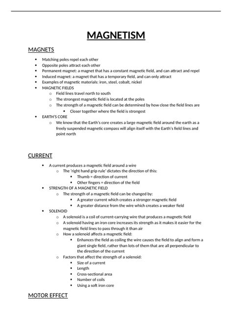 Summary AQA GCSE Physics Combined Science Magnetism Notes Science Stuvia UK