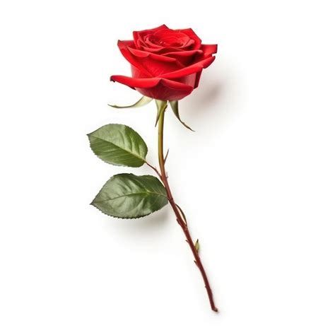 Premium Ai Image Single Red Rose Stem Isolated On White Background