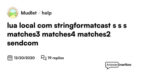 ```lua Local Com Stringformatcast S S S Matches 3 Matches